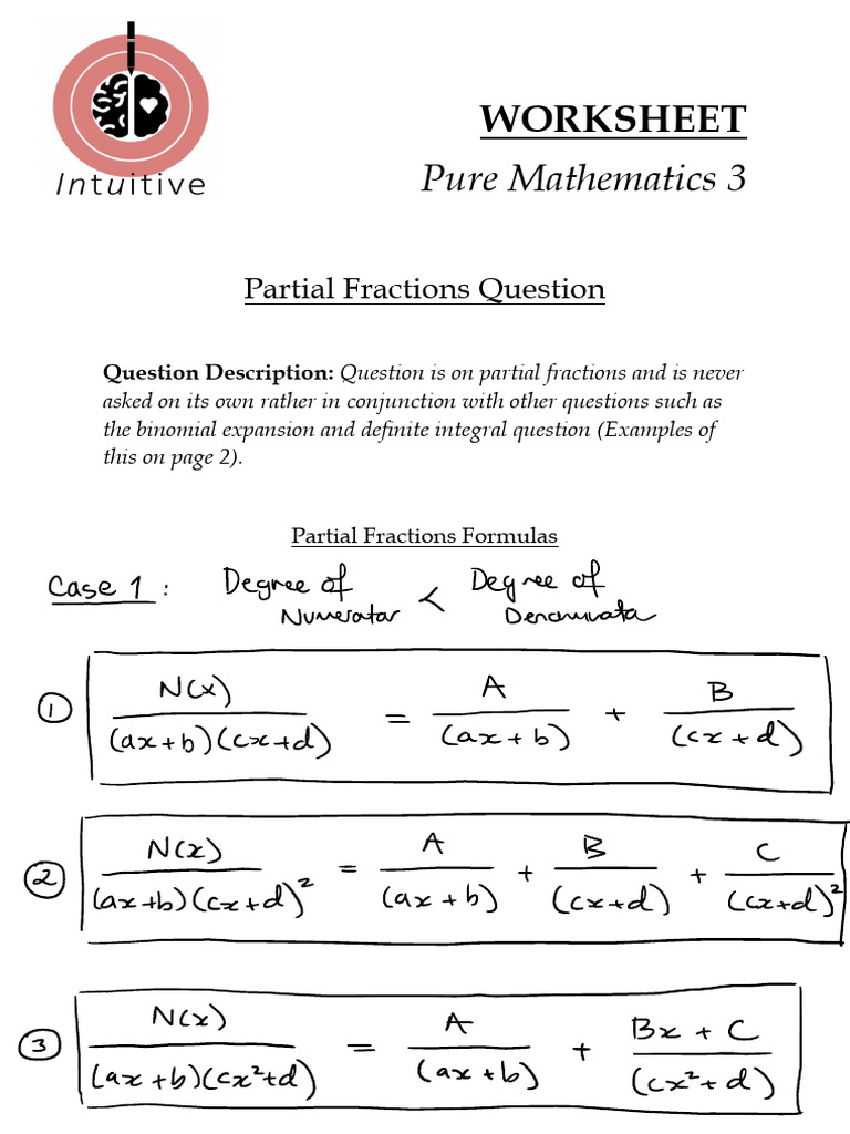 P3 - Partial Fractions Question - WORKSHEET | PDF