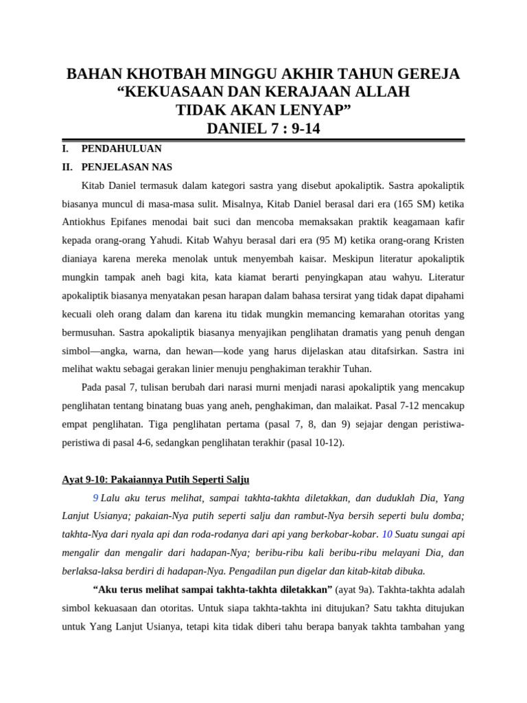 Bahan Khotbah Minggu Akhir Tahun Gereja | PDF