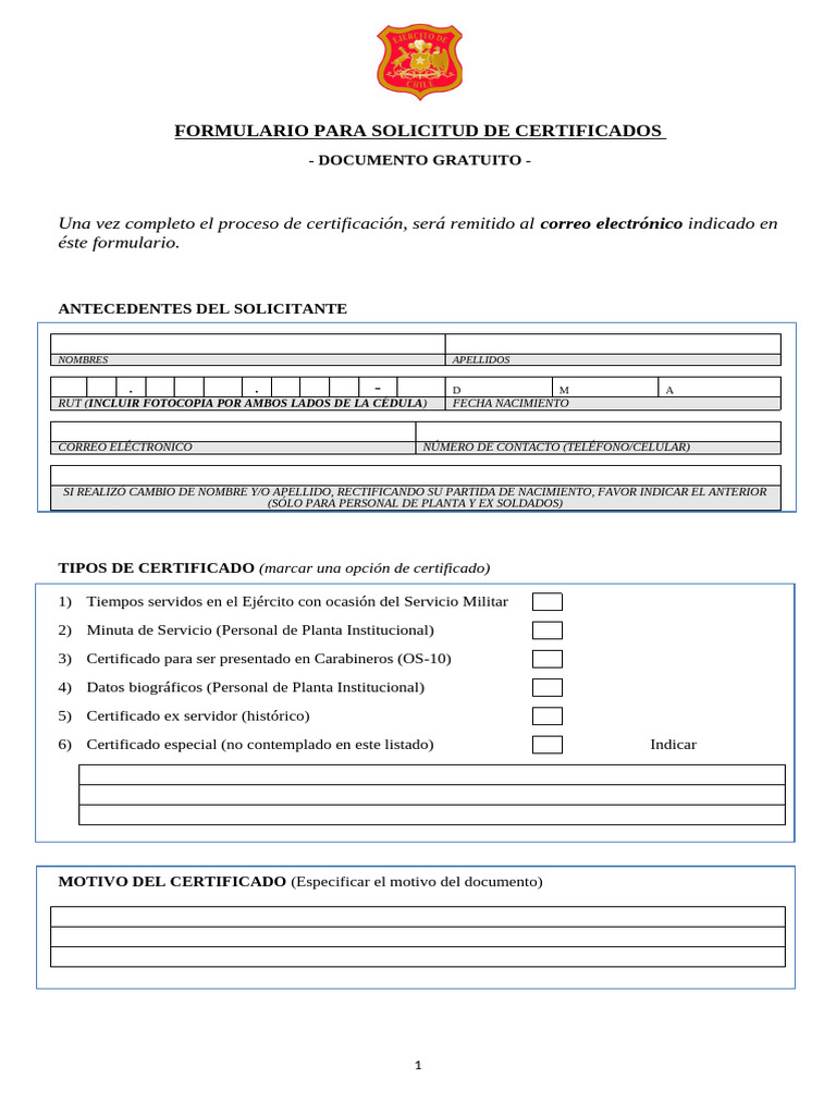 Formulario para solicitud de Certificados de Servicios 2024 | PDF | Militar
