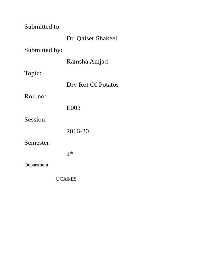 008-Dry Rot of Potato-Ramsha Amjad | PDF | Mycology | Plants