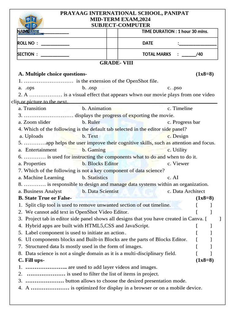Grade-8 Computer Mid-Term, 24 | PDF | Mobile App | Computing