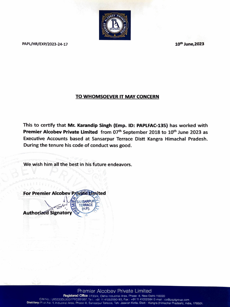 PAPL Exp - Certificate | PDF