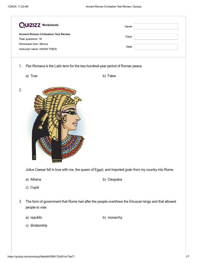 Ancient Roman Civilization Test Review | PDF | Ancient Rome | Roman Empire