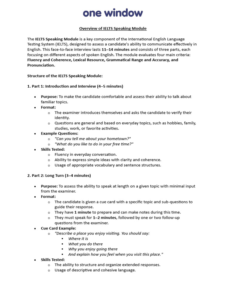 IELTS Academic Speaking Module - An Overview | PDF | Fluency | Speech