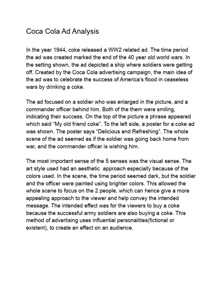 Coca Cola Ad Analysis | PDF