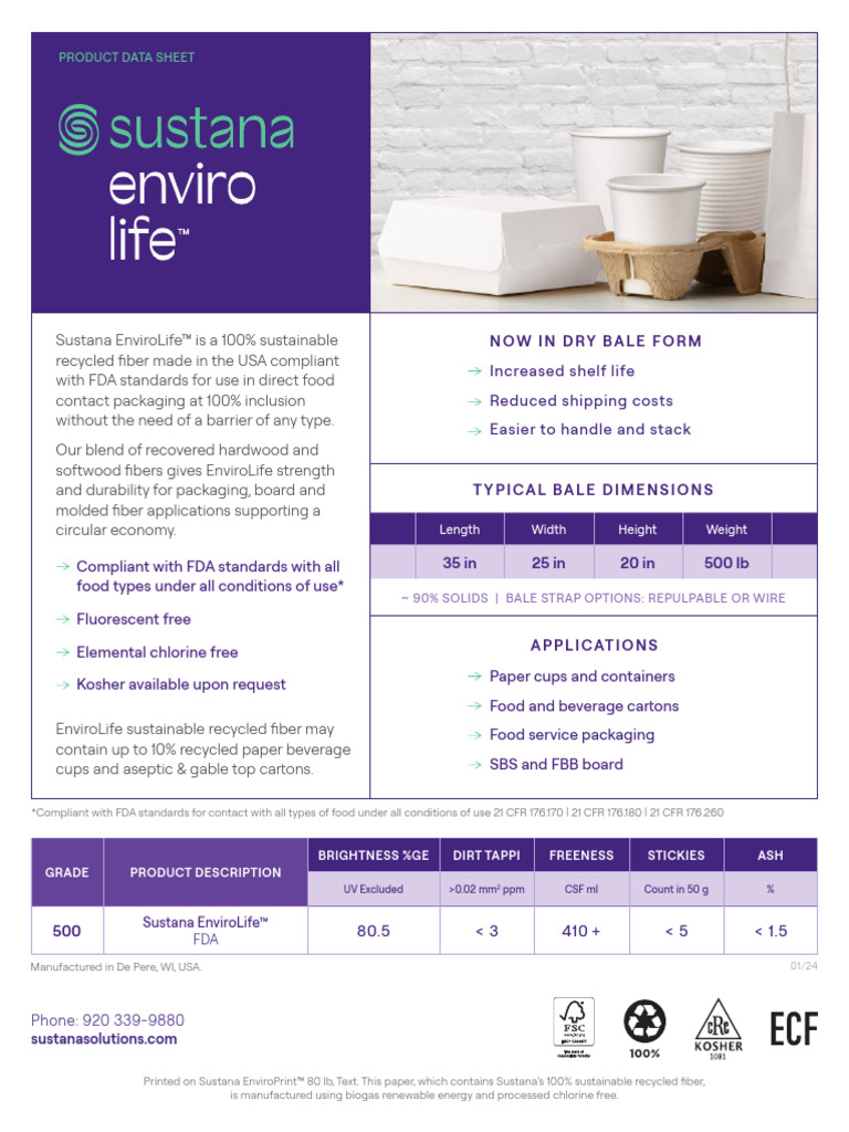 Sustana_EnviroLife_Data_Sheet_EN | PDF | Paper | Packaging And Labeling