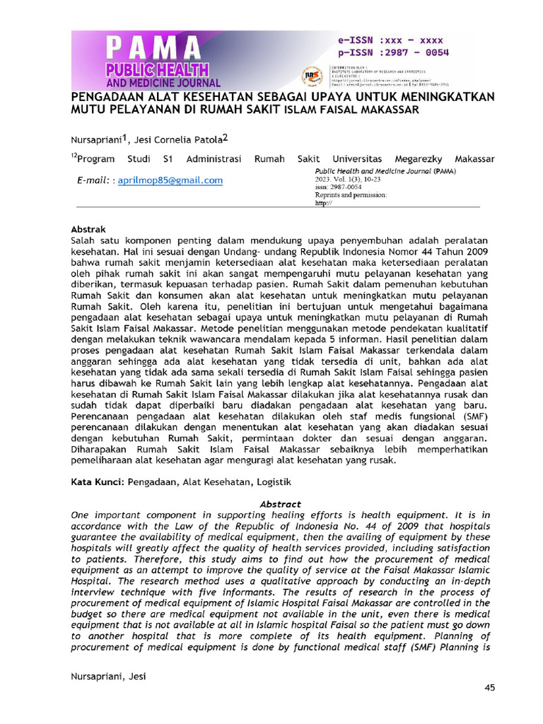 View of PENGADAAN ALAT KESEHATAN SEBAGAI UPAYA UNTUK MENINGKATKAN MUTU PELAYANAN DI RUMAH SAKIT ...