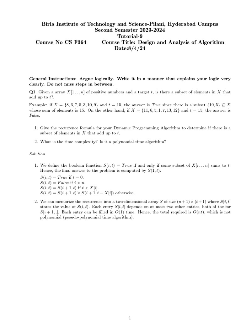 Tut 9 Solution | PDF