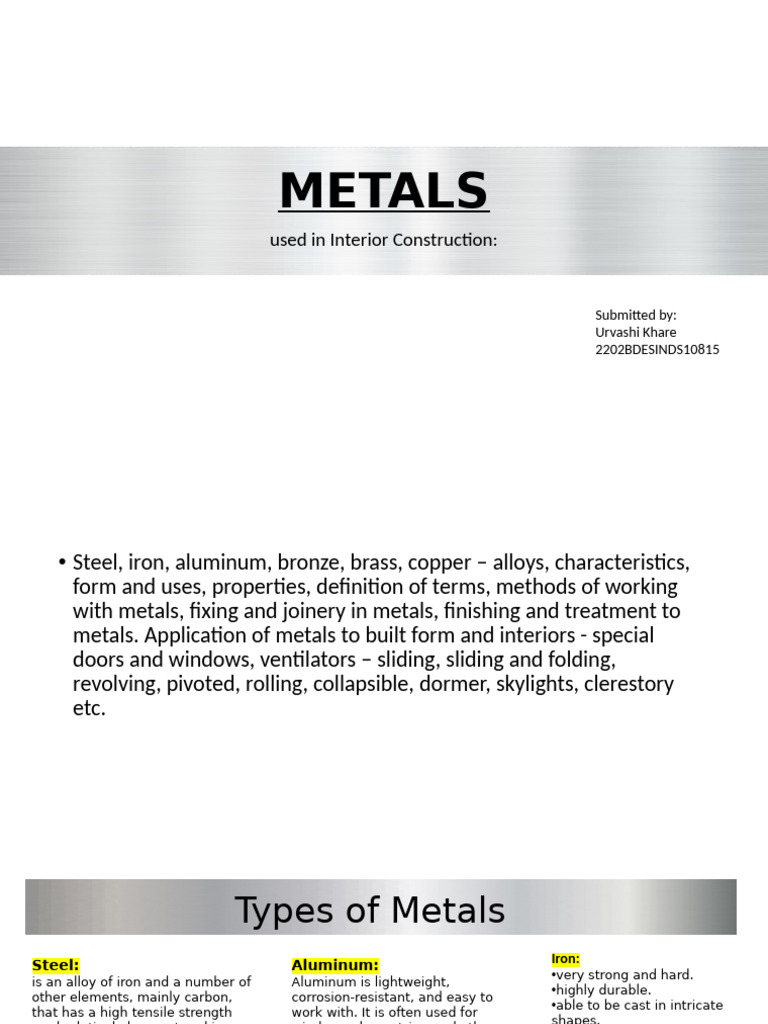 Metals in Interior Construction Guide | PDF | Metals | Construction