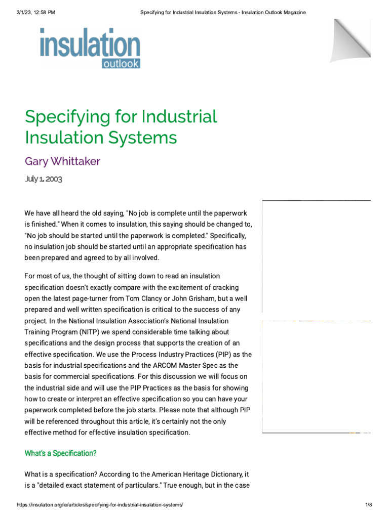 Specifying For Industrial Insulation Systems - Insulation Outlook ...
