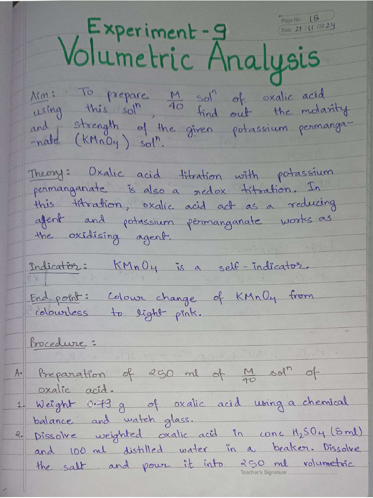 Experiment 9 Volumetric Analysis | PDF