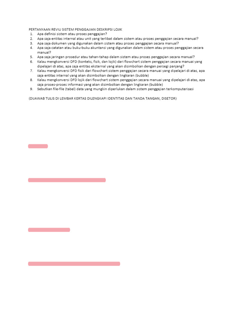 Tugas Pertanyaan Reviu Sistem Penggajian Deskripsi Lojik | PDF | Payroll | Paycheck