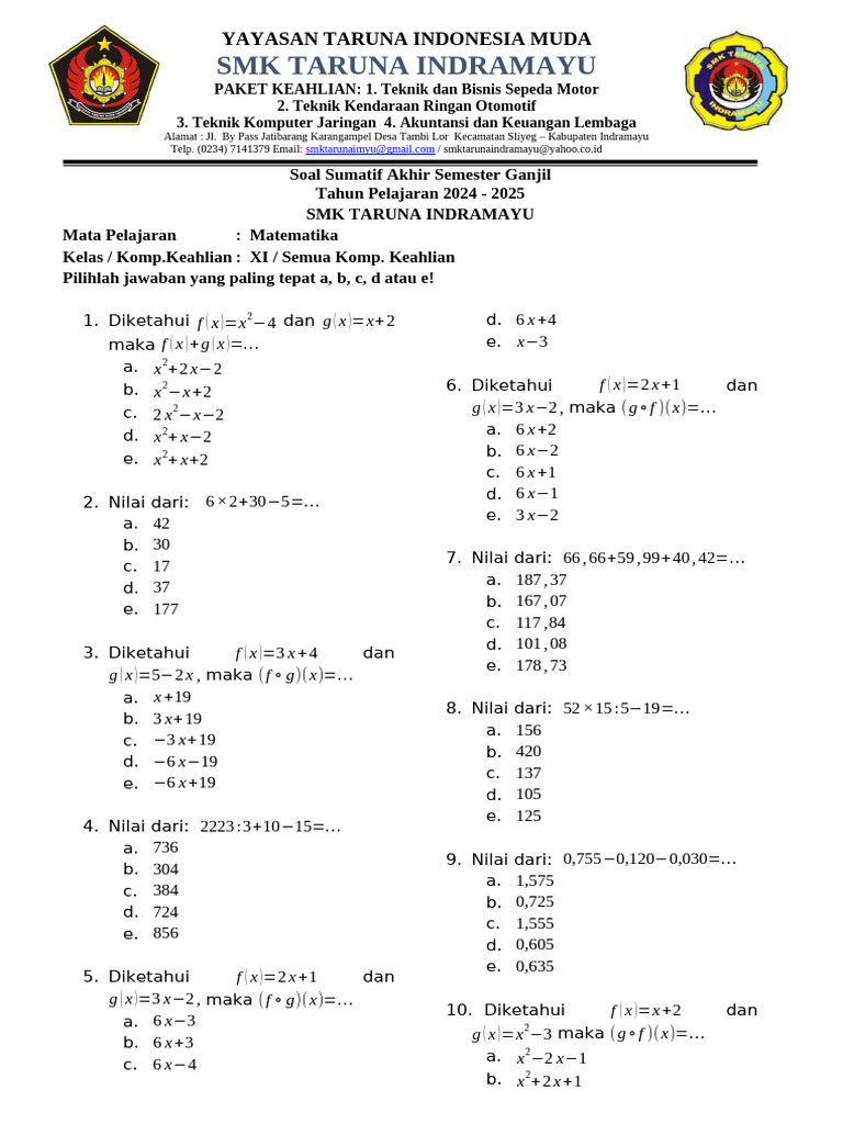 SAS MATEMATIKA kelas XI 2024-2025 Ganjil | PDF