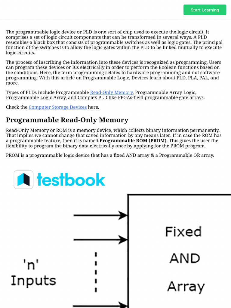 Programmable Logic Devices - Meaning of CPLD, FPGA, PROM, PLA, PAL | PDF