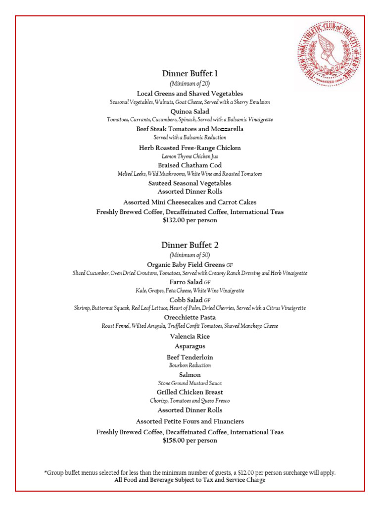 Group Dinner Buffet Menus | PDF | Salad | Vinaigrette