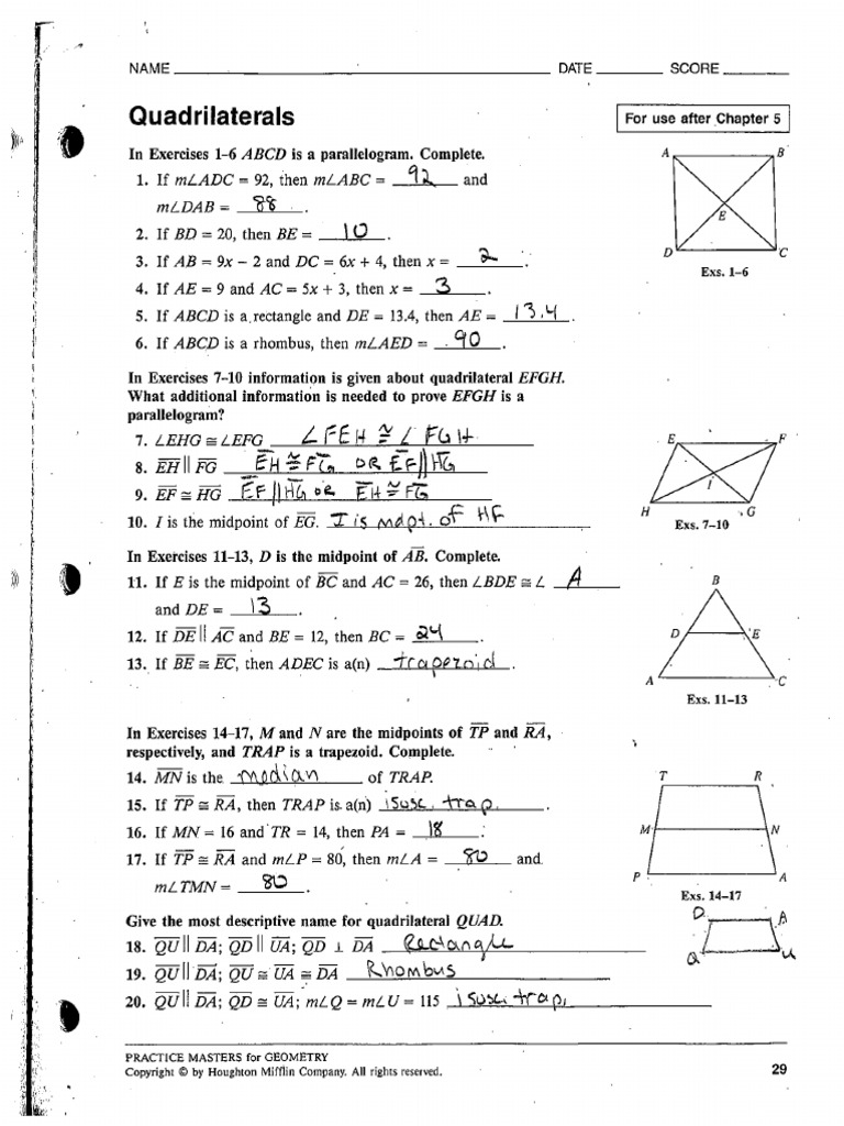Chapter 5 Review - Quadrilaterals - Key | PDF