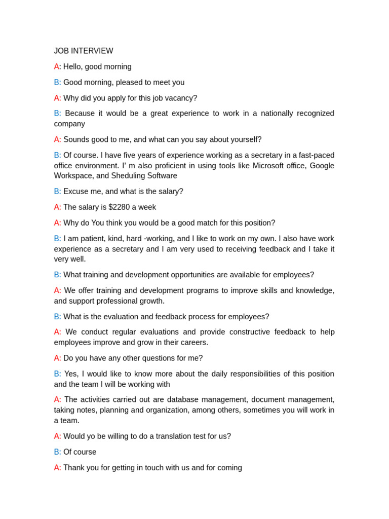 Job Interview Q&A for Secretary Position | PDF