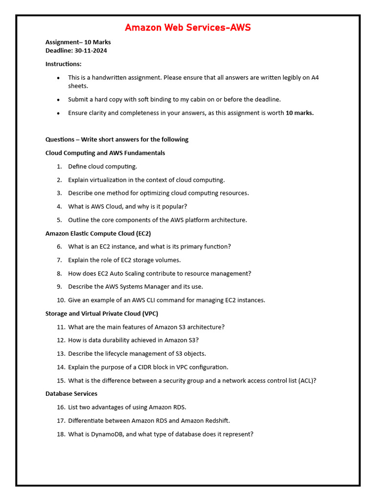 AWS Assignment Questions | PDF