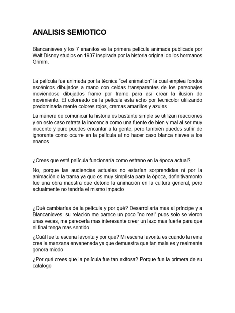 BLANCANIEVES Y LOS 7 ENANITOS ANALISIS SEMIOTICO | PDF BLANCANIEVES Y LOS 7 ENANITOS ANALISIS SEMIOTICO | PDF