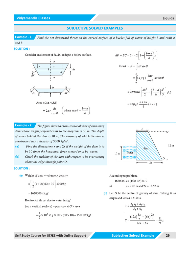 Liquids Subjective Solved Examples | PDF