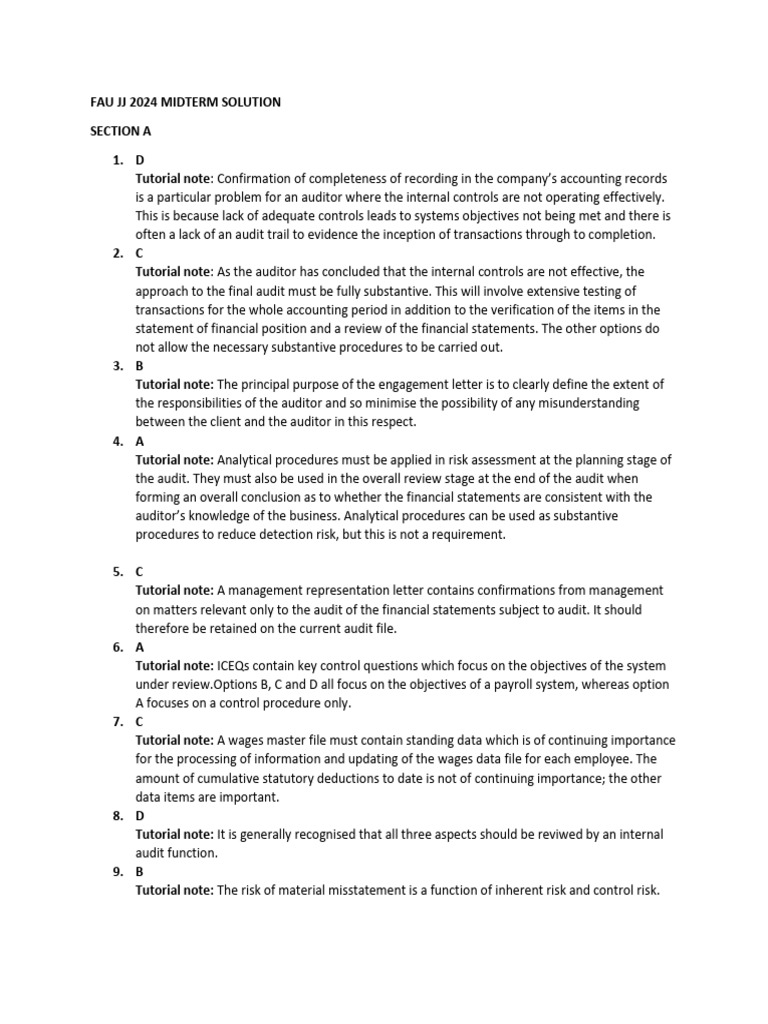 Fau JJ 2024 Midterm Solution | PDF | Audit | Business