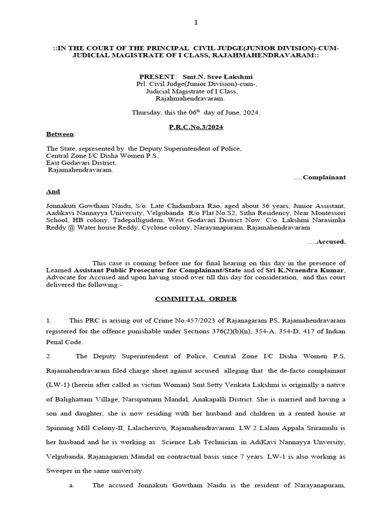 Committal Order in PRC No 3 of 2024 | PDF | Bail | Magistrate