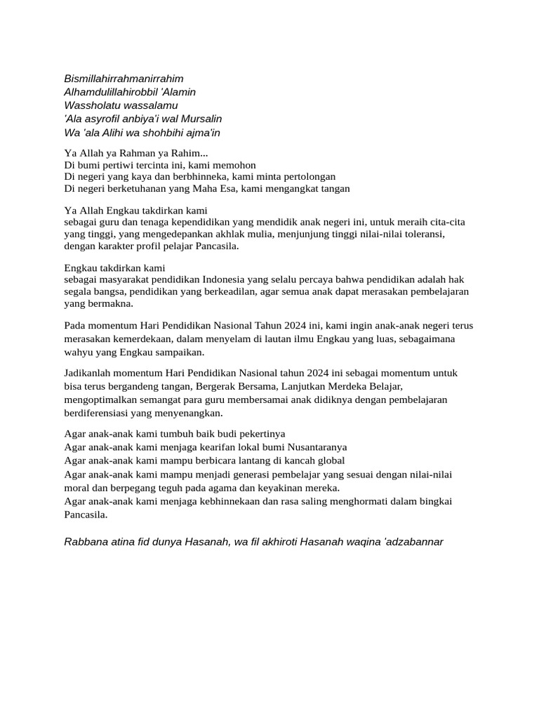 Doa Hari Pendidikan Nasional | PDF