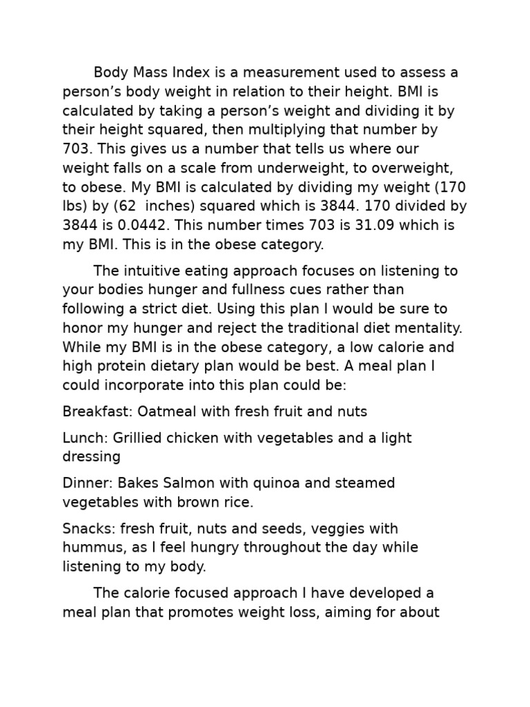 Body Mass Index Is A Measurement Used To Assess A Person | PDF | Body ...