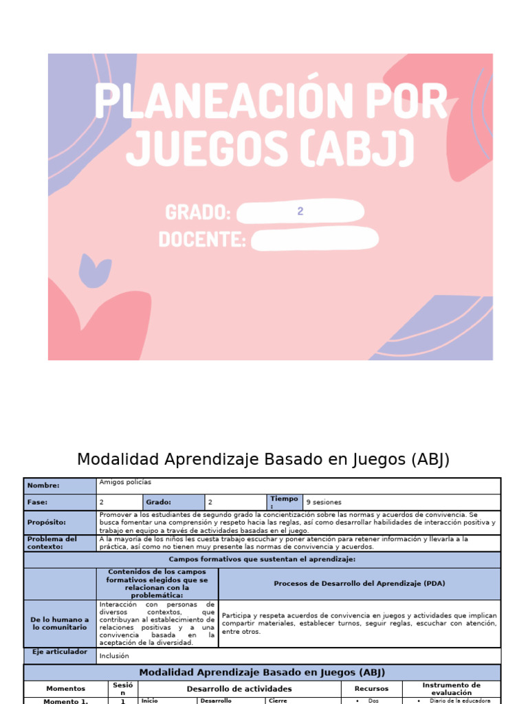 Formato Planeacion ABJ (Aprendizaje Basado en Juegos ABJ) ) | PDF ...
