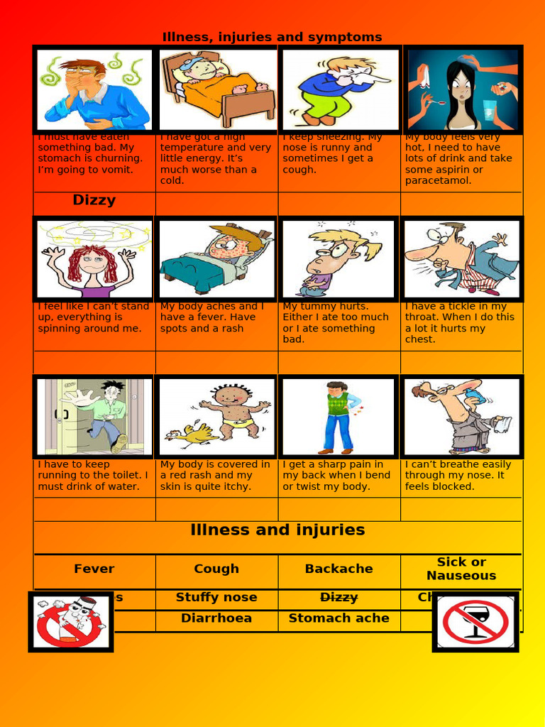 Illnes Injuries and Symptoms Fun Activities Games Reading Comprehension ...