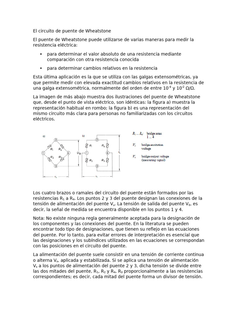 El Circuito de Puente de Wheatstone | PDF | Resistencia Eléctrica y ...