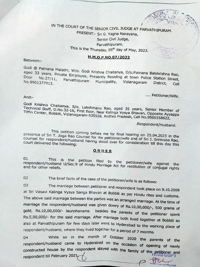 HMOP NO 7 OF 2022 | PDF | Marriage | Complaint