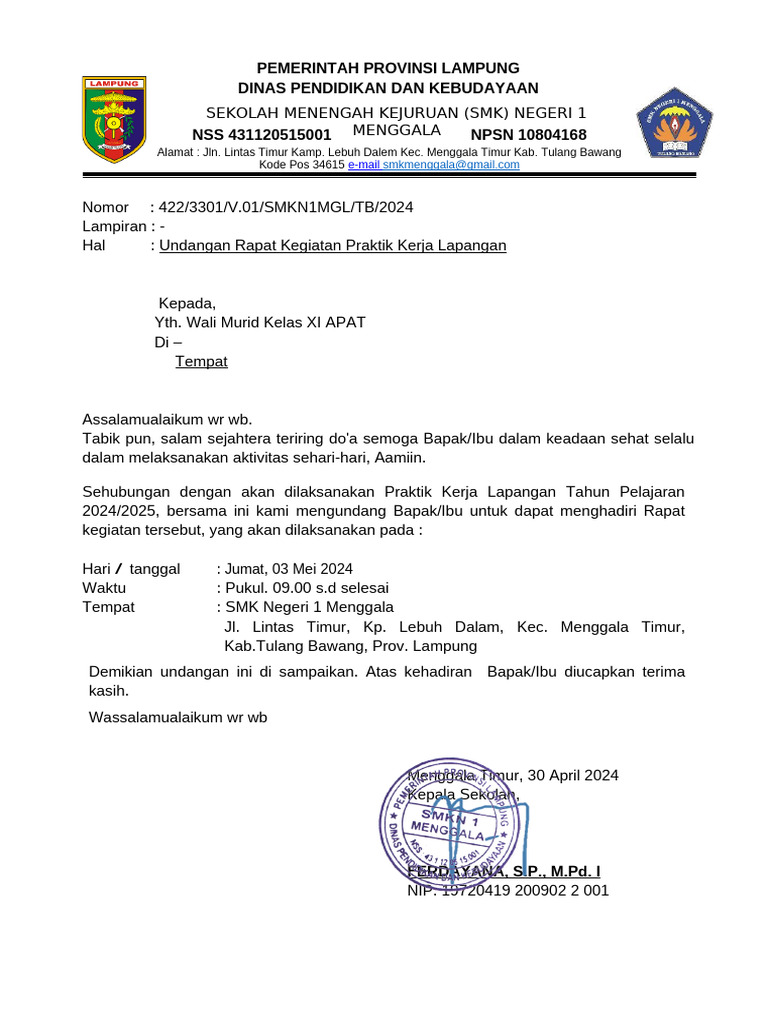 Undangan Job Fair SMKN 1 Menggala | PDF
