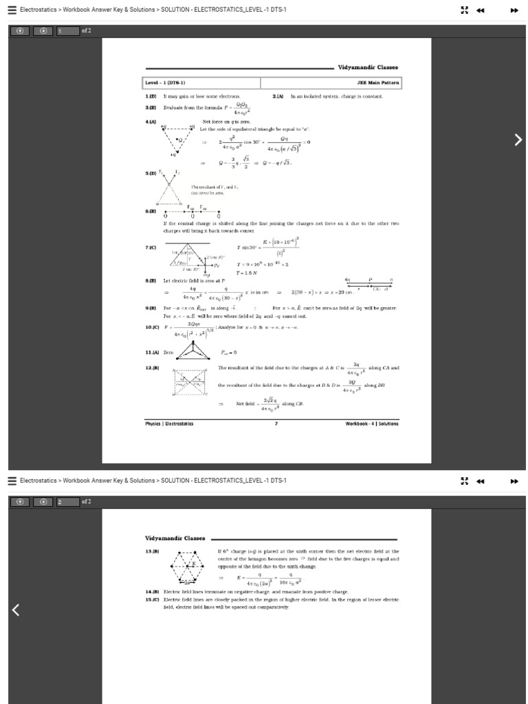 Electrostatics Solution Level-1 DTS(1-7) | PDF