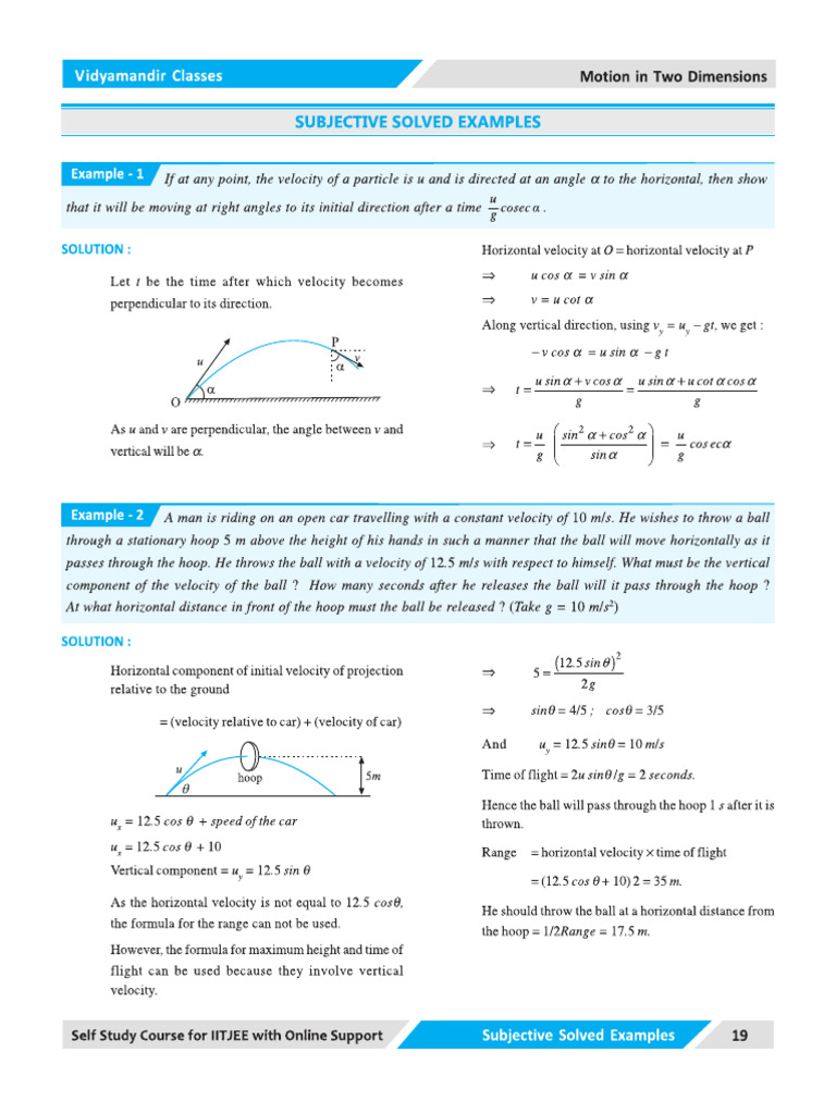 Motion in 2D Subjective Solved Examples | PDF Motion in 2D Subjective Solved Examples | PDF