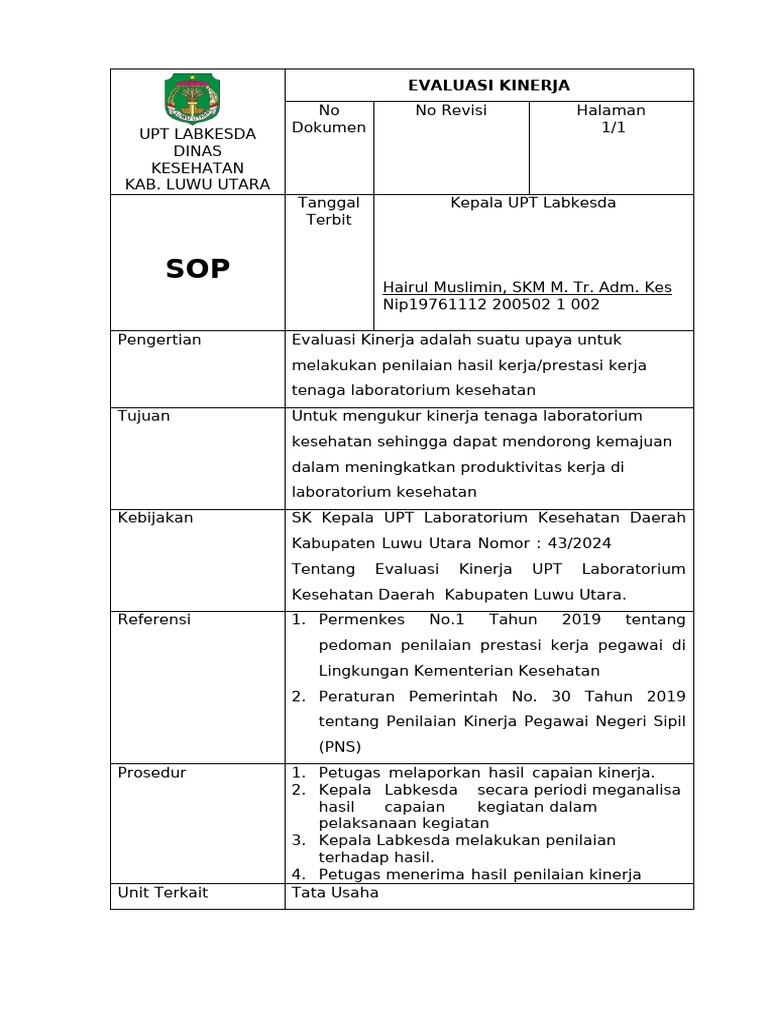 Sop Evaluasi Kinerja | PDF