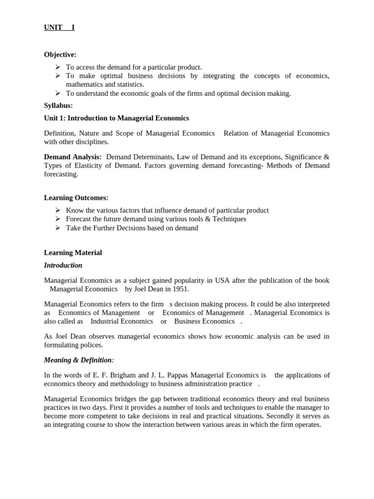 Unit I | PDF | Demand | Elasticity (Economics)