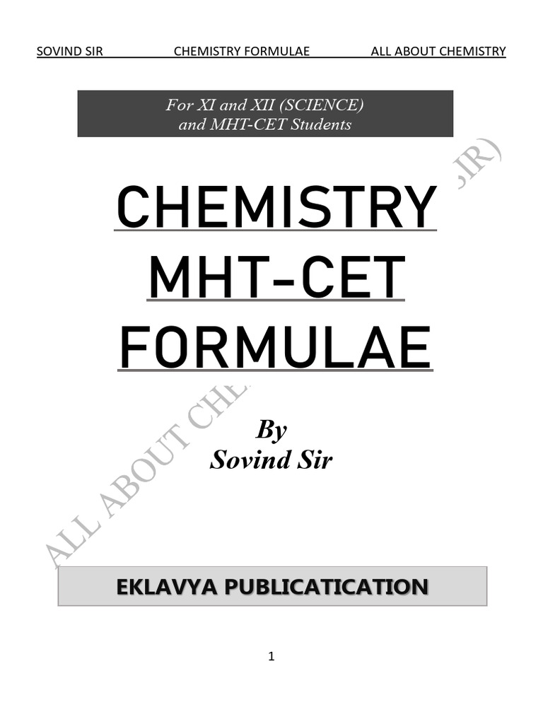 Chemistry Formulas for MHT-CET | PDF | Energy Level | Gases