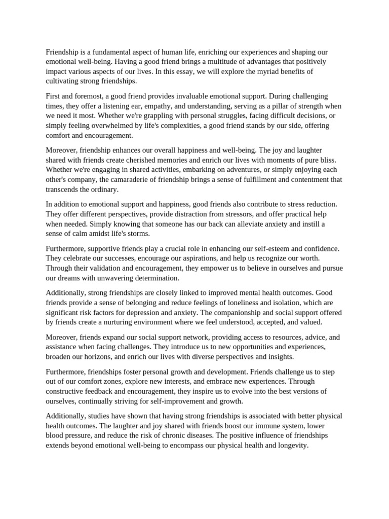 Friendship Is A Fundamental Aspect of Human Lif1 | PDF