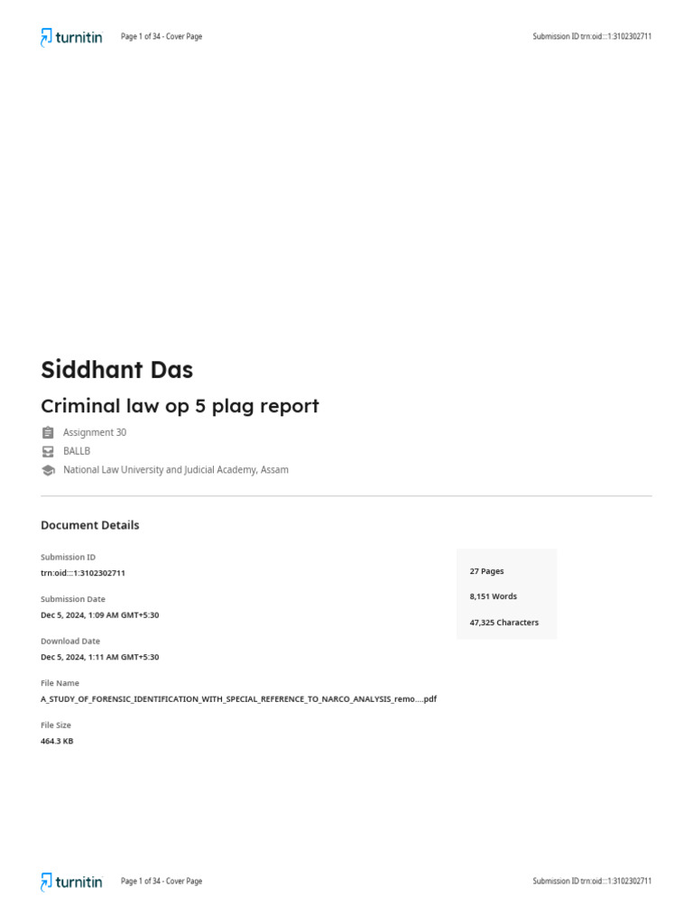 Forensic Law Plag Report | PDF | Dna Profiling | Forensic Science