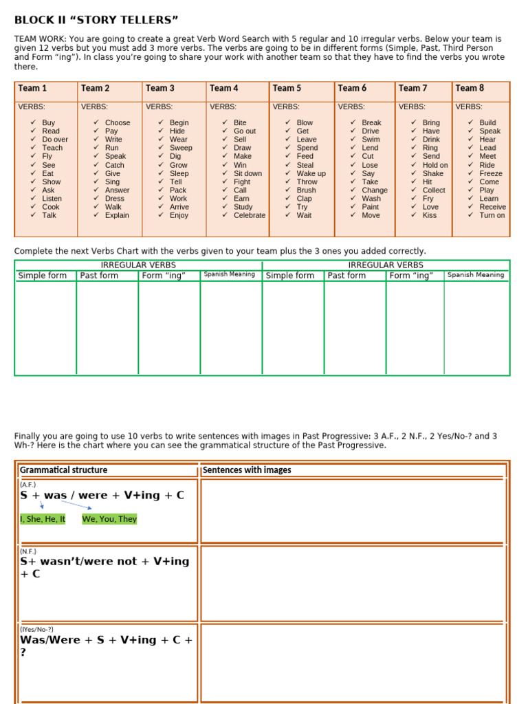 BLOCK II Word Search and sentences Past Progressive | PDF | Grammar ...