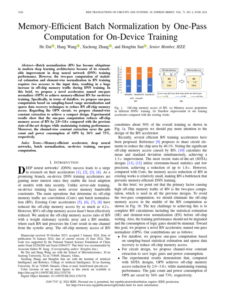 Memory-Efficient Batch Normalization by One-Pass Computation For On ...