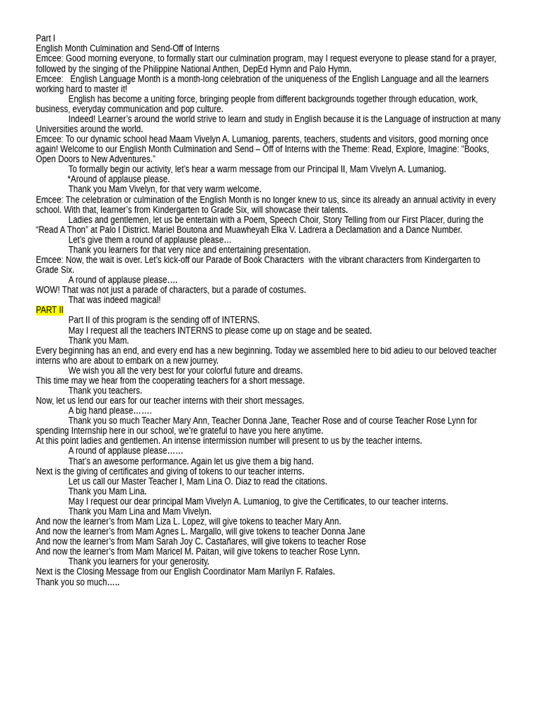 English Month Script | PDF