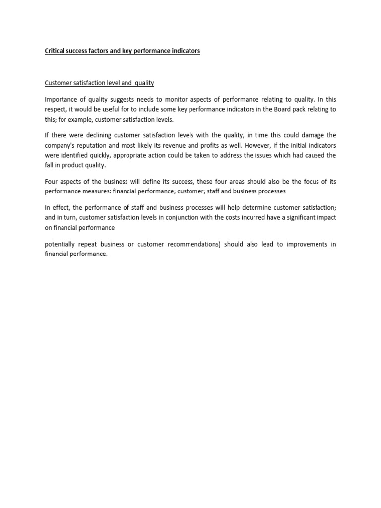 Critical Success Factors and Key Performance Indicators | PDF