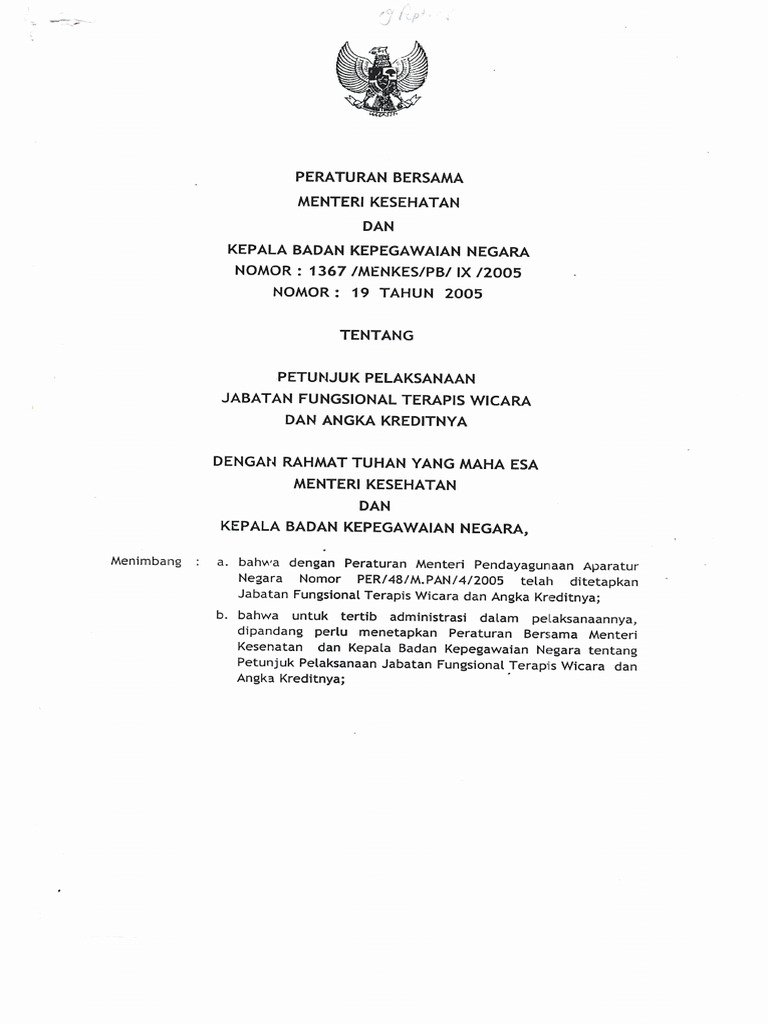 PB Menkes Dan BKN No. 1367-Menkes-Pb-Ix-2005 | PDF