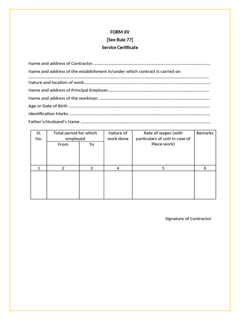 FORM XV Service Certificate | PDF