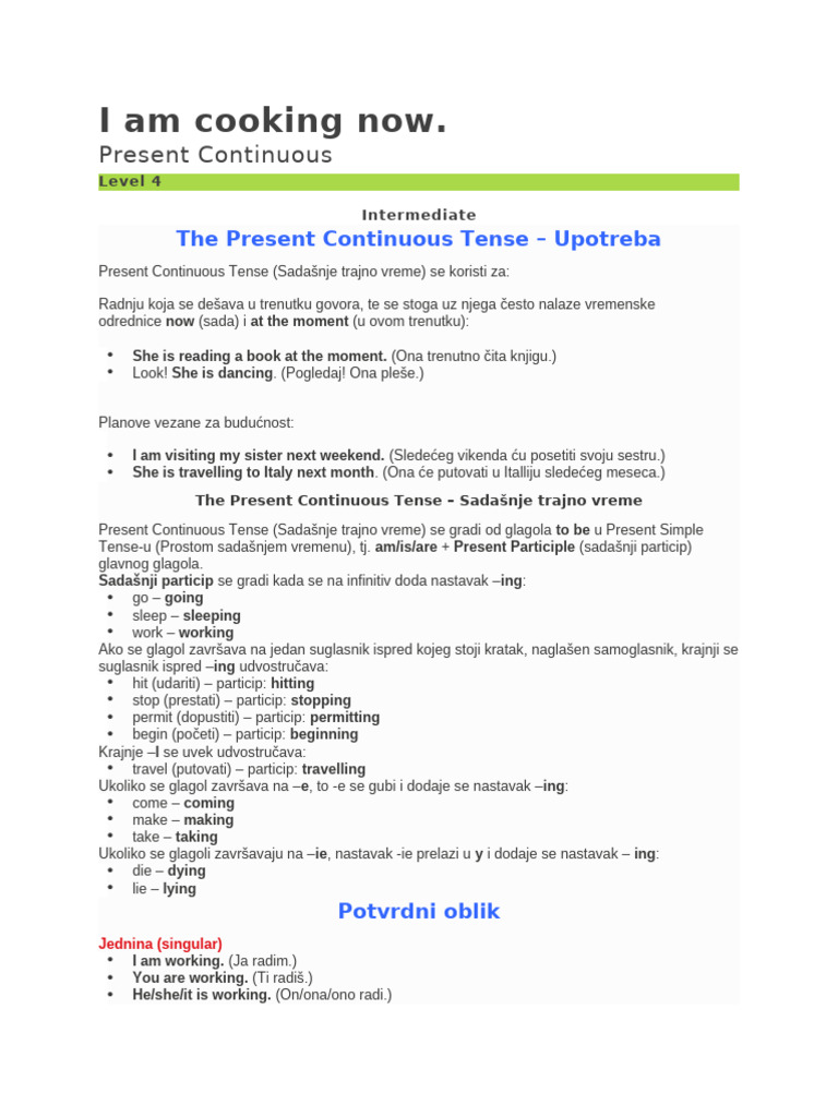 Present Continuous Tense Explained | PDF | Stress (Linguistics ...