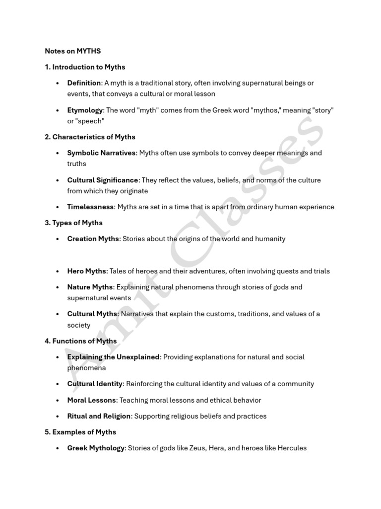 Notes on Myths | PDF | Hero | Narrative