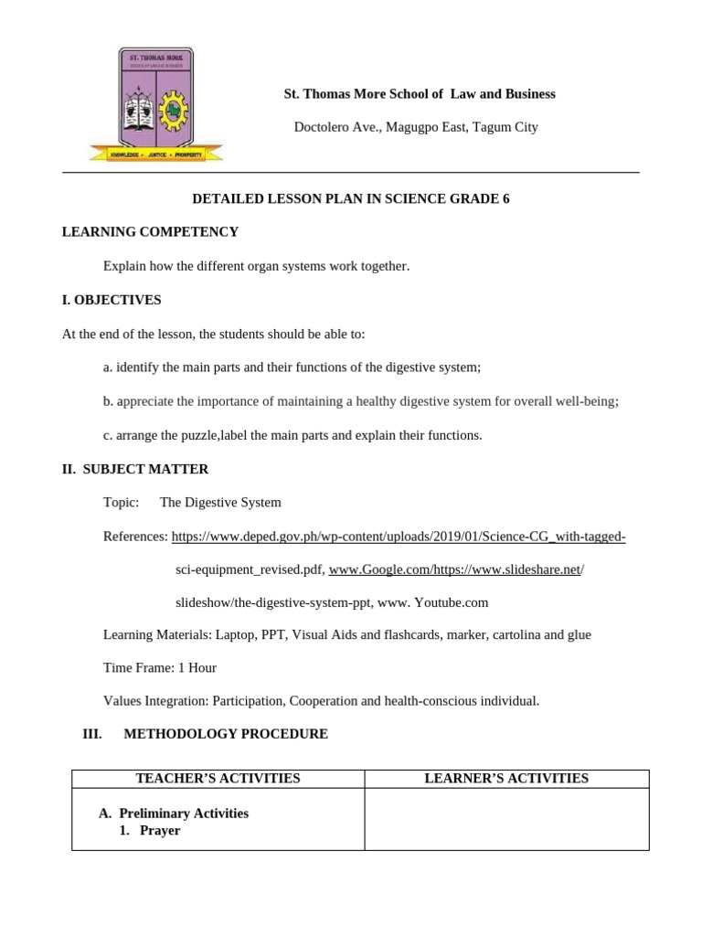 DLP IN SCIENCE GRADE 6 | PDF | Digestion | Human Digestive System