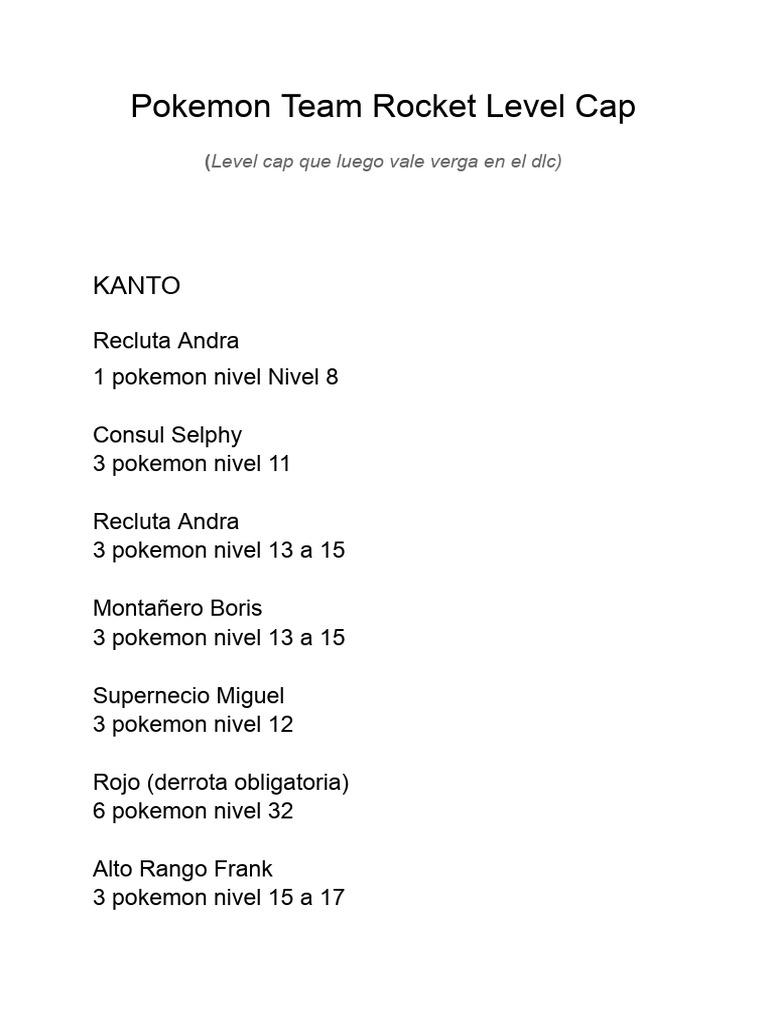 Pokemon Team Rocket Level Cap | PDF | Pokémon | Mitopoeia
